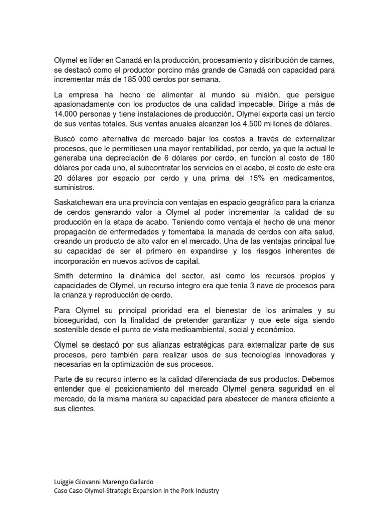 Caso 2 Olymel-Strategic Expansion in the Pork Industry | PDF
