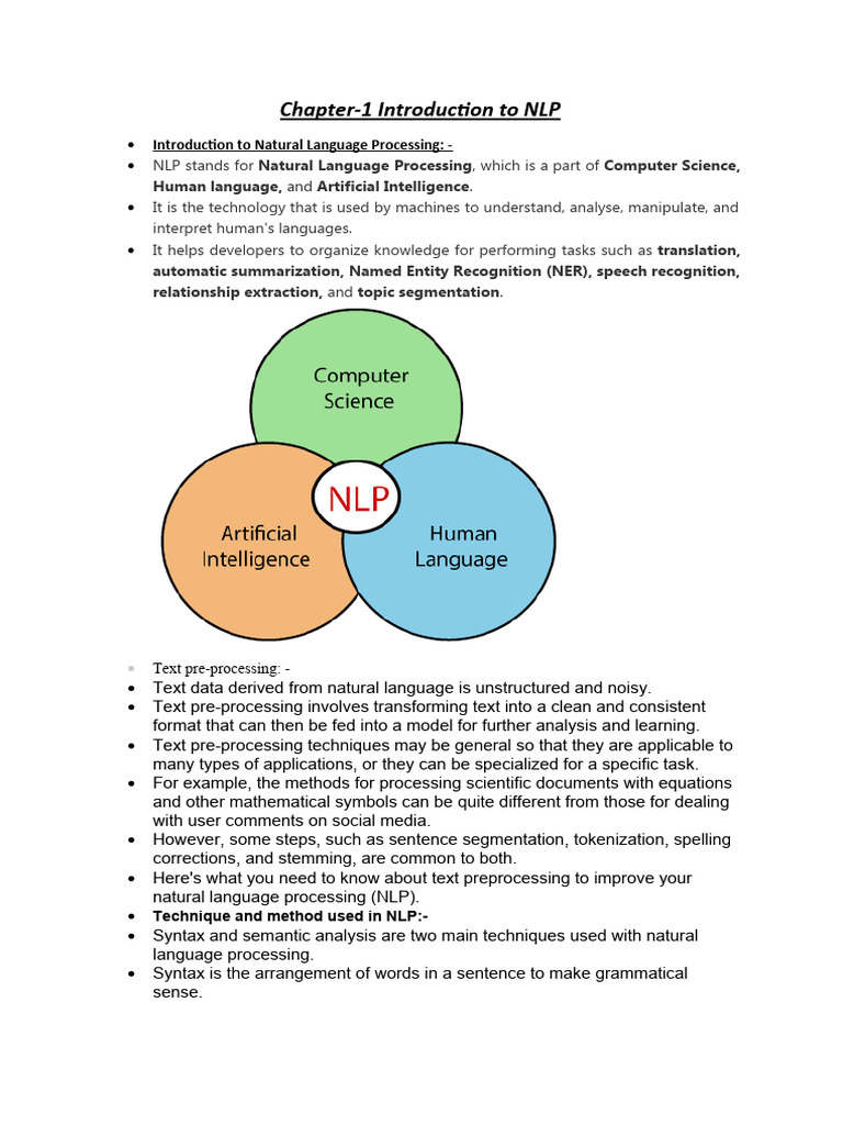 Chapter-1 Introduction To NLP | PDF | Part Of Speech | Grammar
