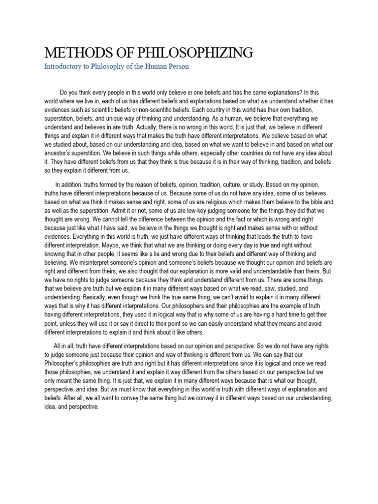 Methods of Philosophizing Essay | PDF