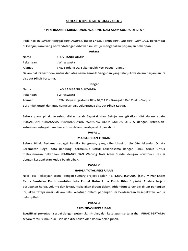 Draft Kontrak Kerja | PDF | Hukum