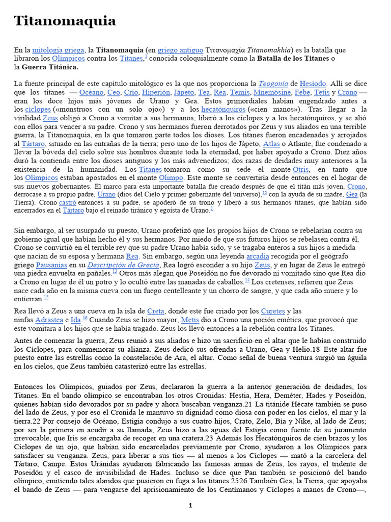 Titanomaquia | PDF | Deidades griegas | Mitología