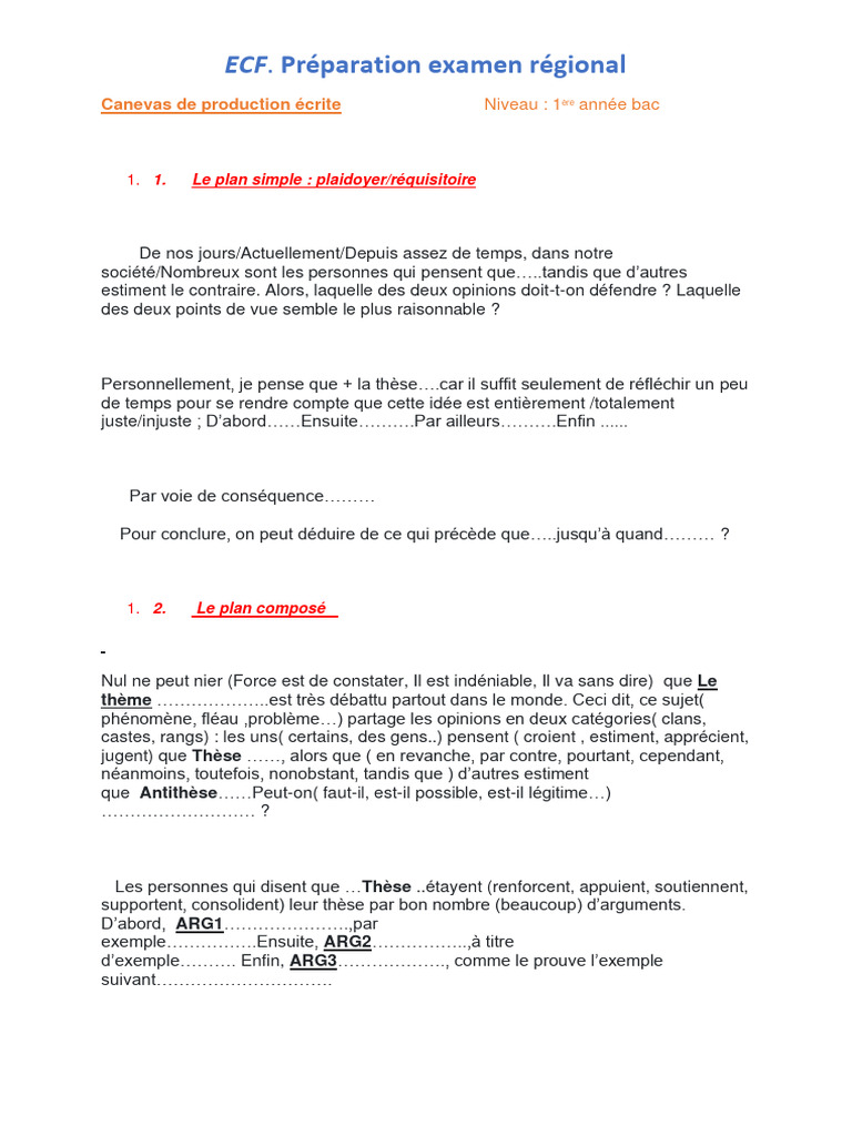Plan Production 1bac | PDF