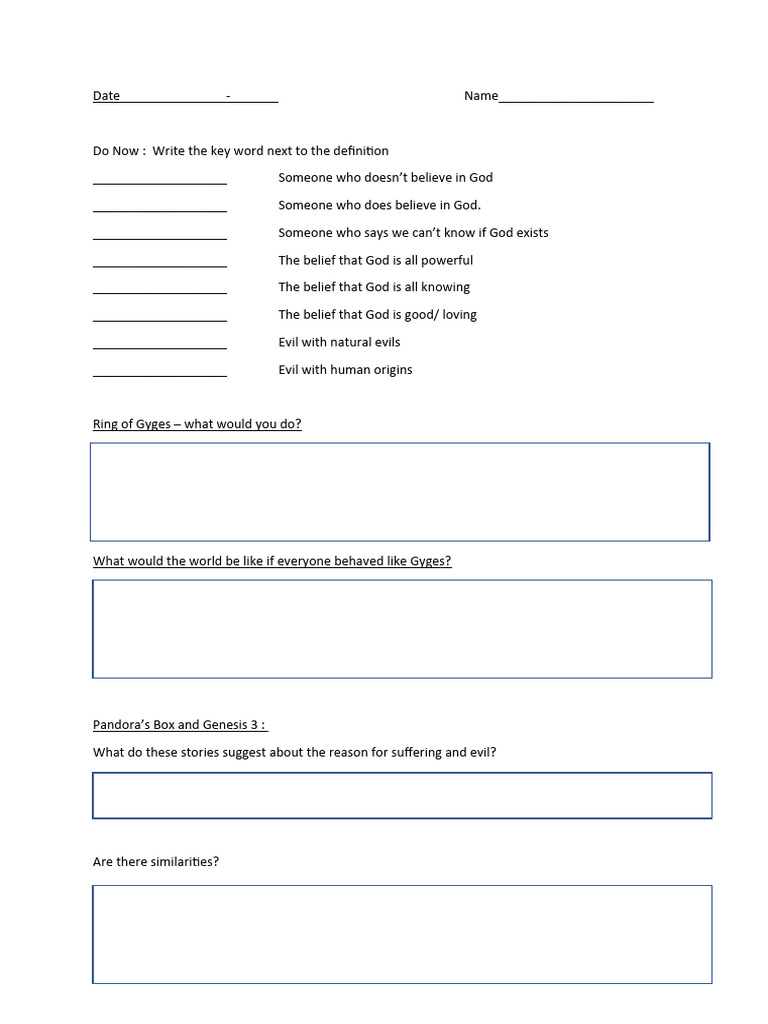 Lesson 4 worksheet - Augustinian theodicy | PDF