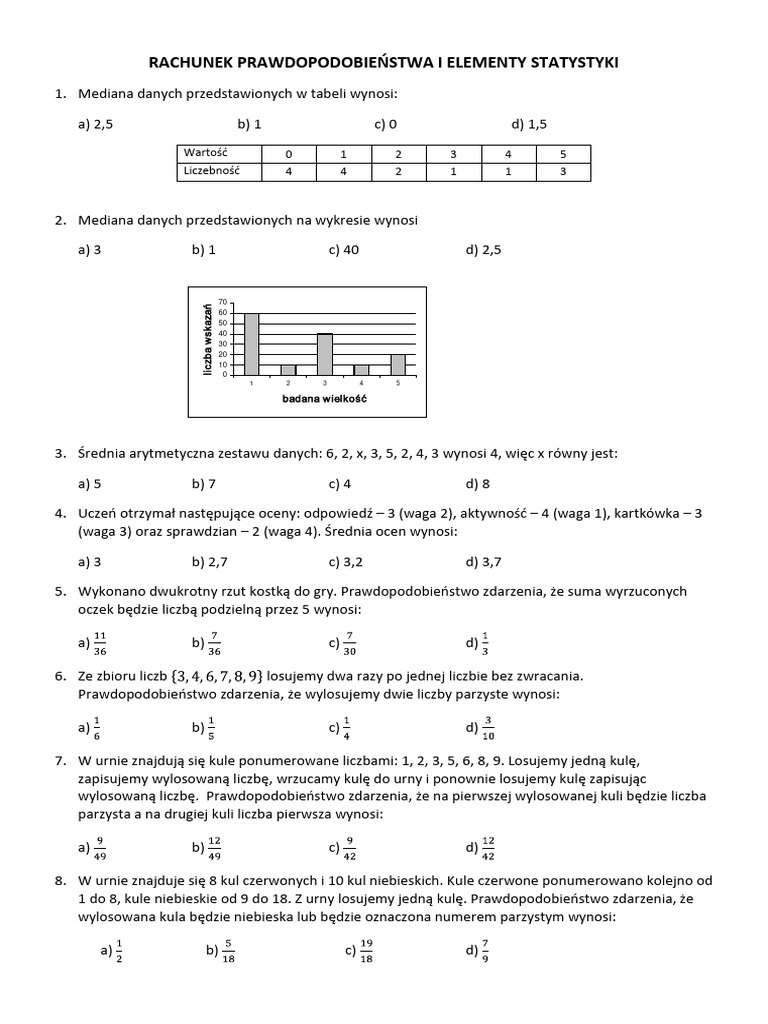 RACHUNEK PRAWDOPODOBIEŃSTWA I ELEMENTY STATYSTYKI | PDF
