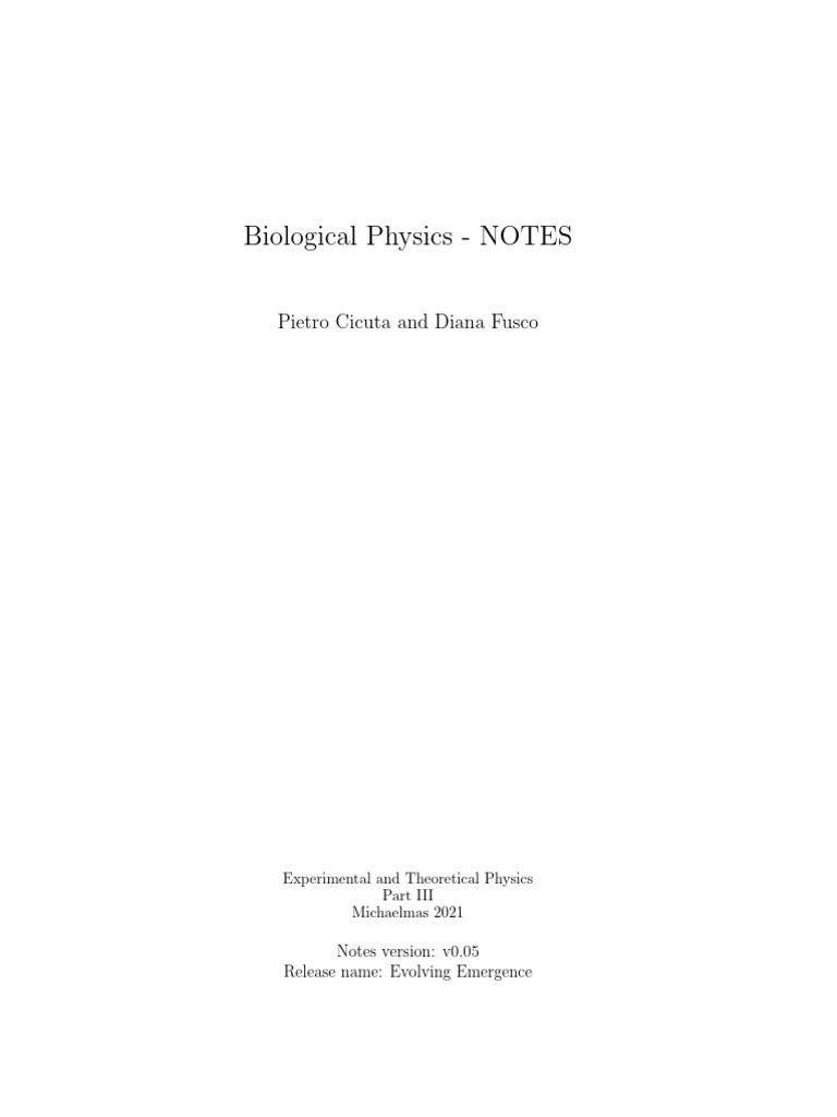 Biological Physics Course Overview | PDF