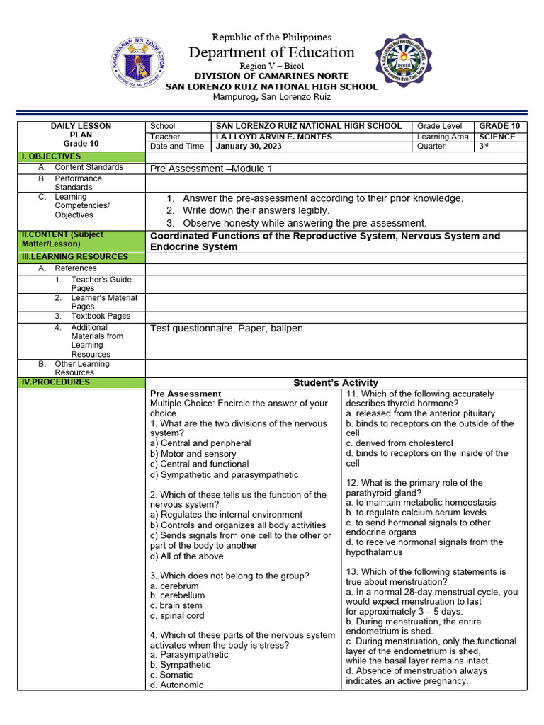 DLP Q3 W1D1 | PDF | Menstrual Cycle | Endocrine System