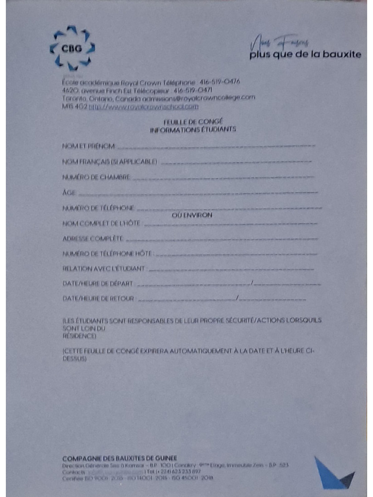 Fiche Pour Congé | PDF