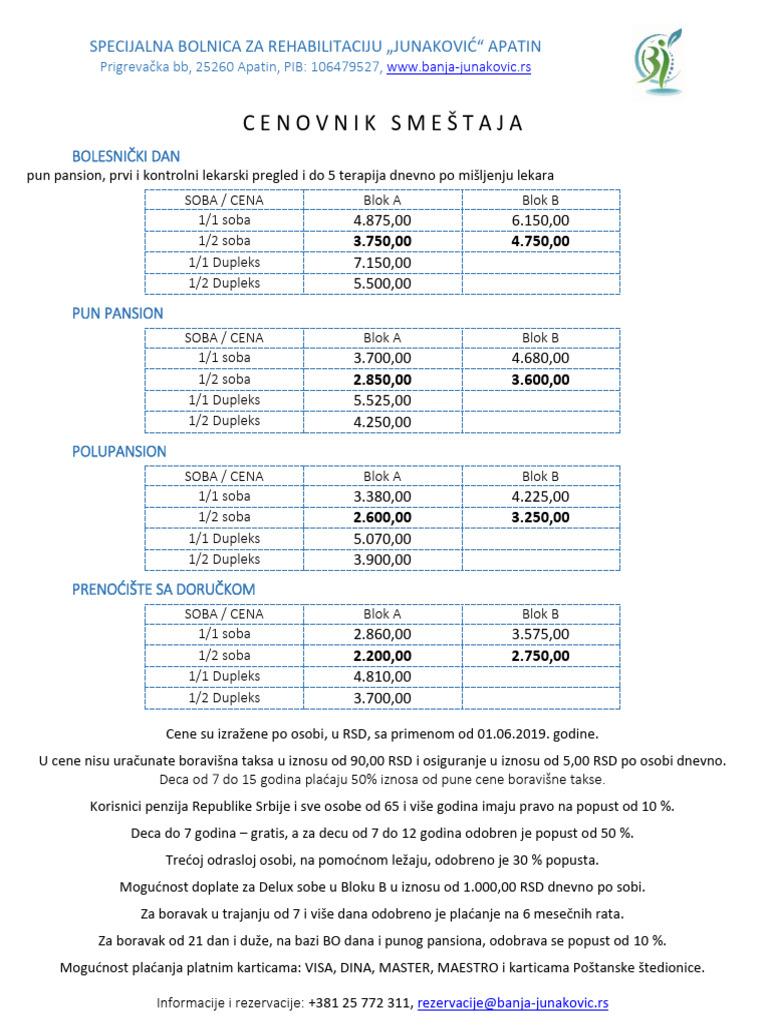 Cenovnik Smestaja | PDF