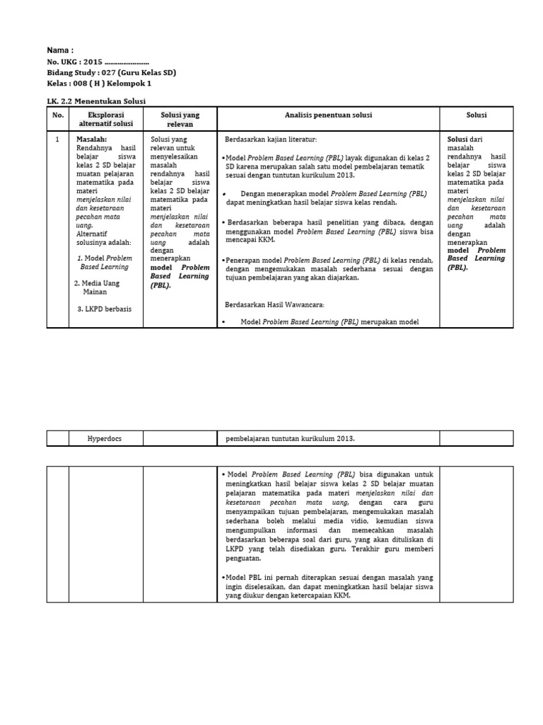 Contoh Lengkap Tugas LK 2.2 Penentuan Solusi PPG Dalam Jabatan | PDF