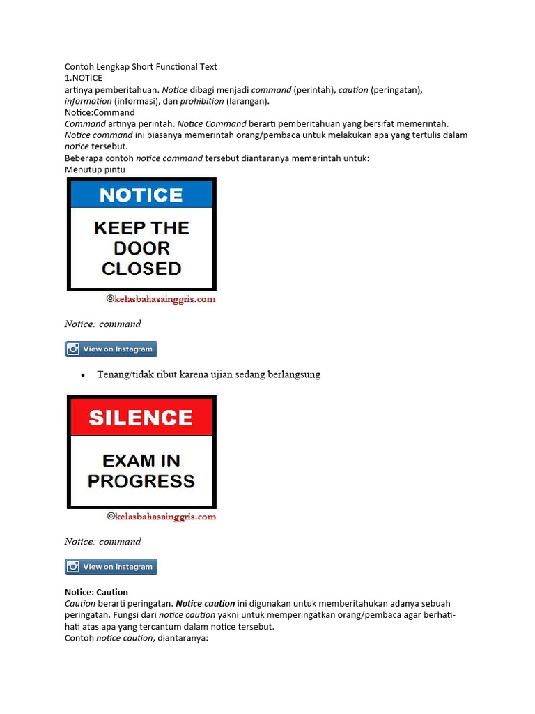 Contoh Teks Fungsional Pendek Notice | PDF
