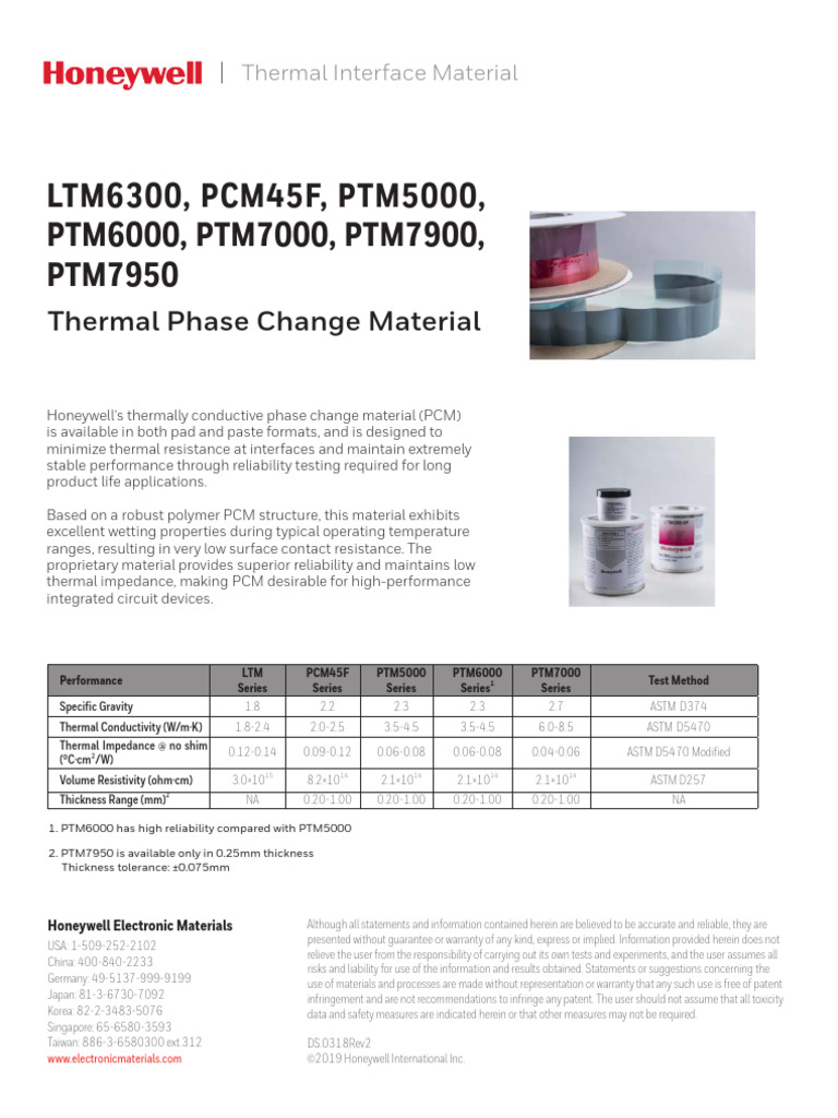 PMT Am Tims ltm6300 pcm45f ptm5000 Series Data Sheet | PDF | Thermal Conductivity | Reliability ...
