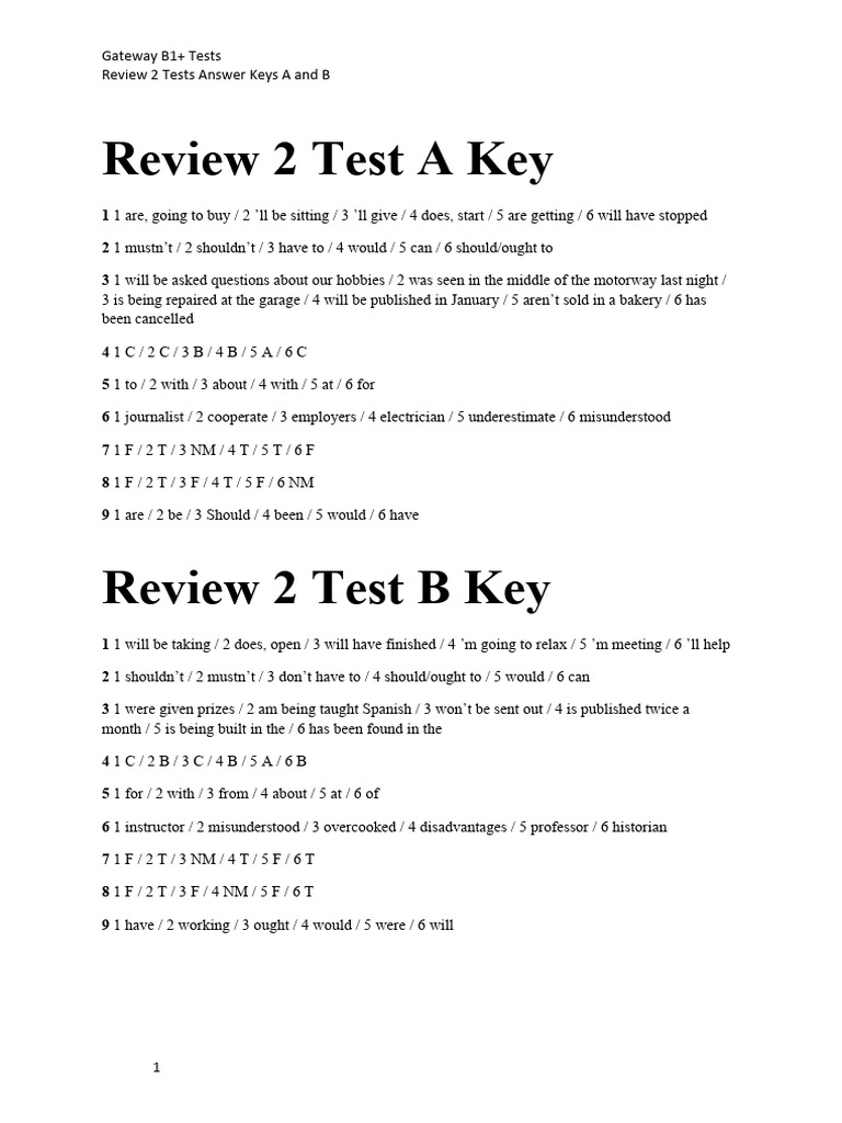 Gateway B1+ Review 2 Key | PDF