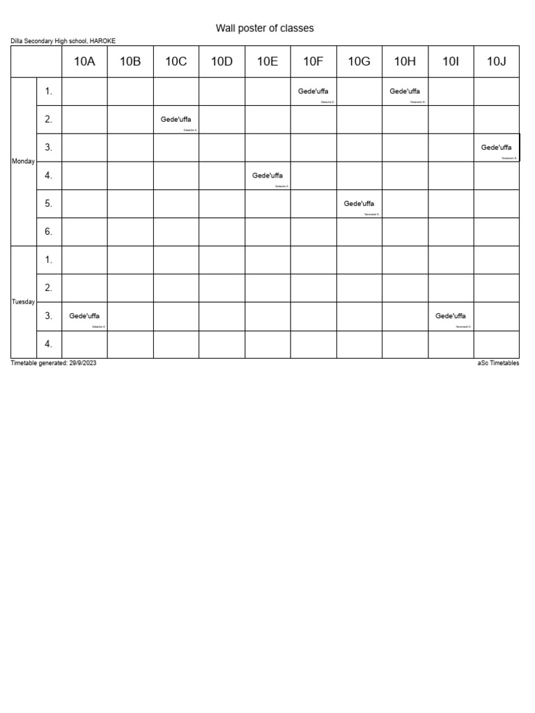 Dilla High School Class Timetable | PDF