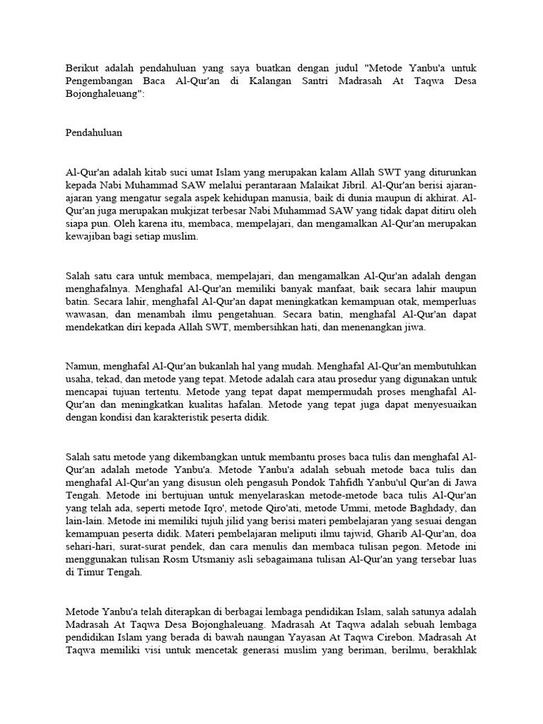 Metode Yanbu'a untuk Santri Al-Qur'an | PDF