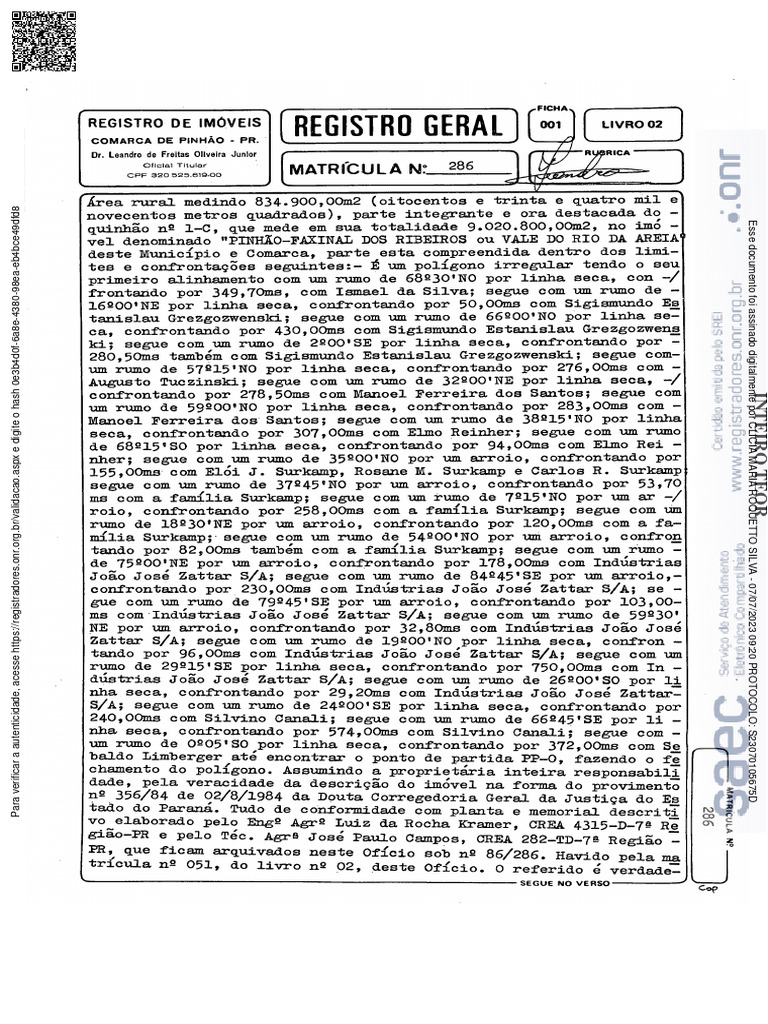 Matrícula Atualizada - Pinhão PR | PDF