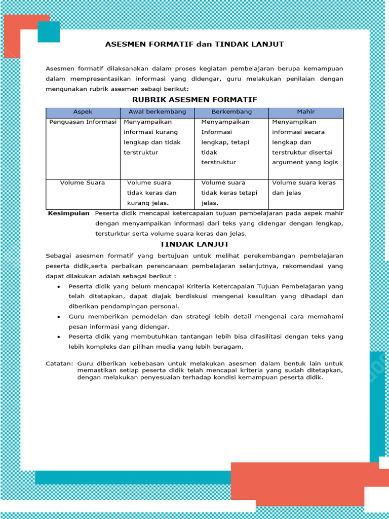 Contoh Asesmen Formatif dan Tindak Lanjut | PDF