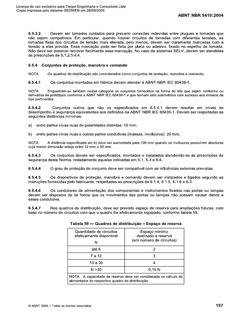 Nbr-5410 Tabela 59 Reservas | PDF