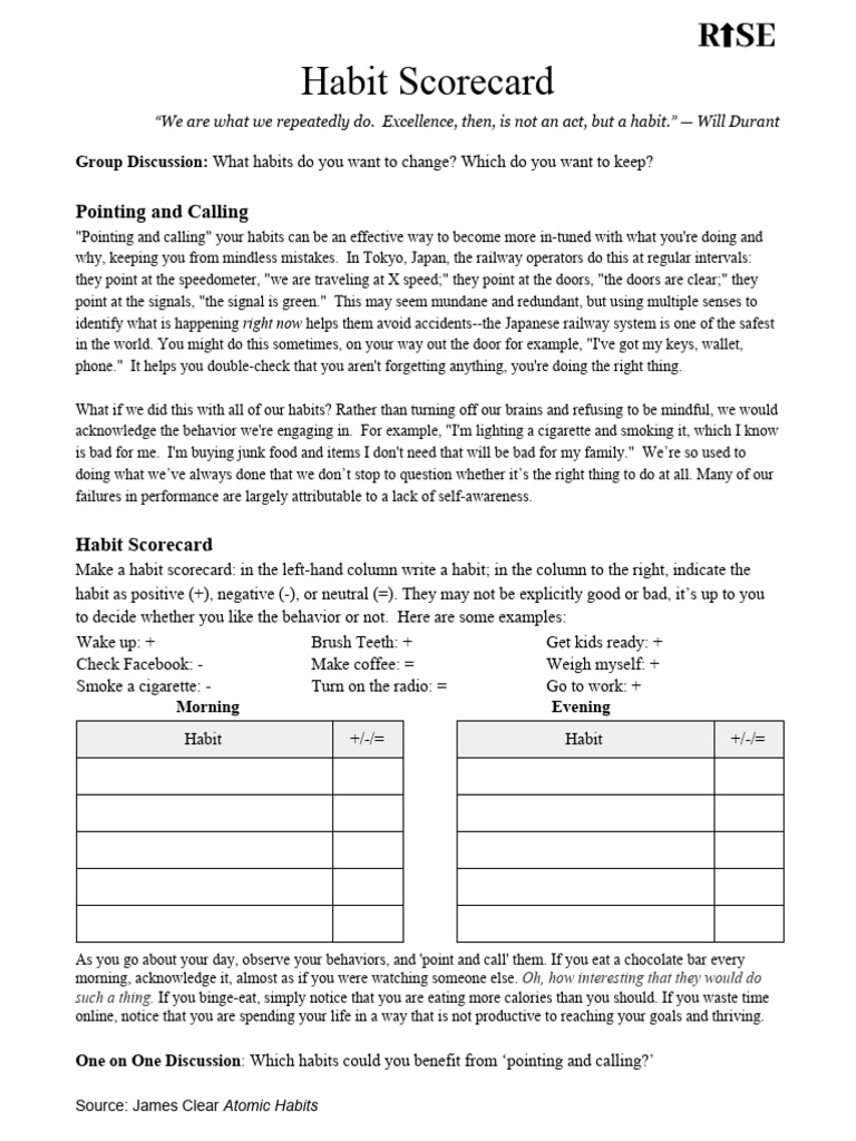 Atomic Habits Scorecard Pdf