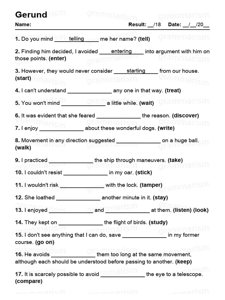 Grammarism Gerund Test 1 1003385 | PDF | Teaching Methods & Materials