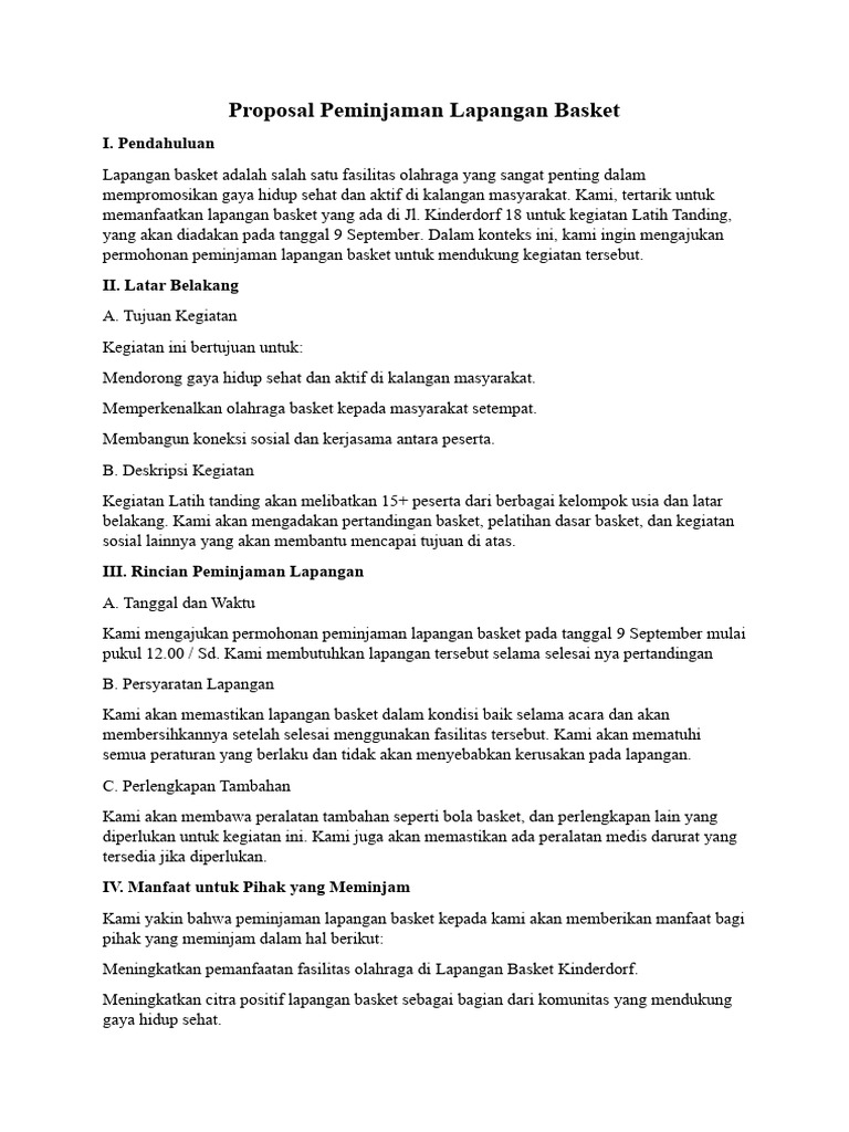 Proposal Peminjaman Lapangan Basket | PDF
