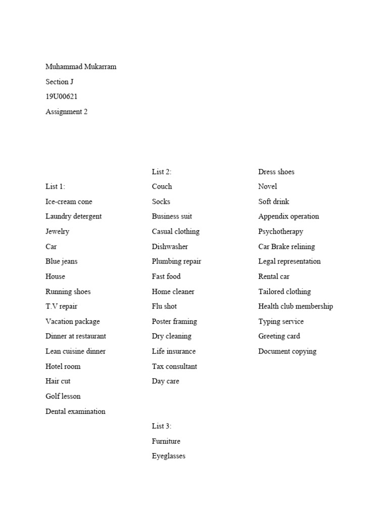 Essential Consumer Goods and Services Lists | PDF