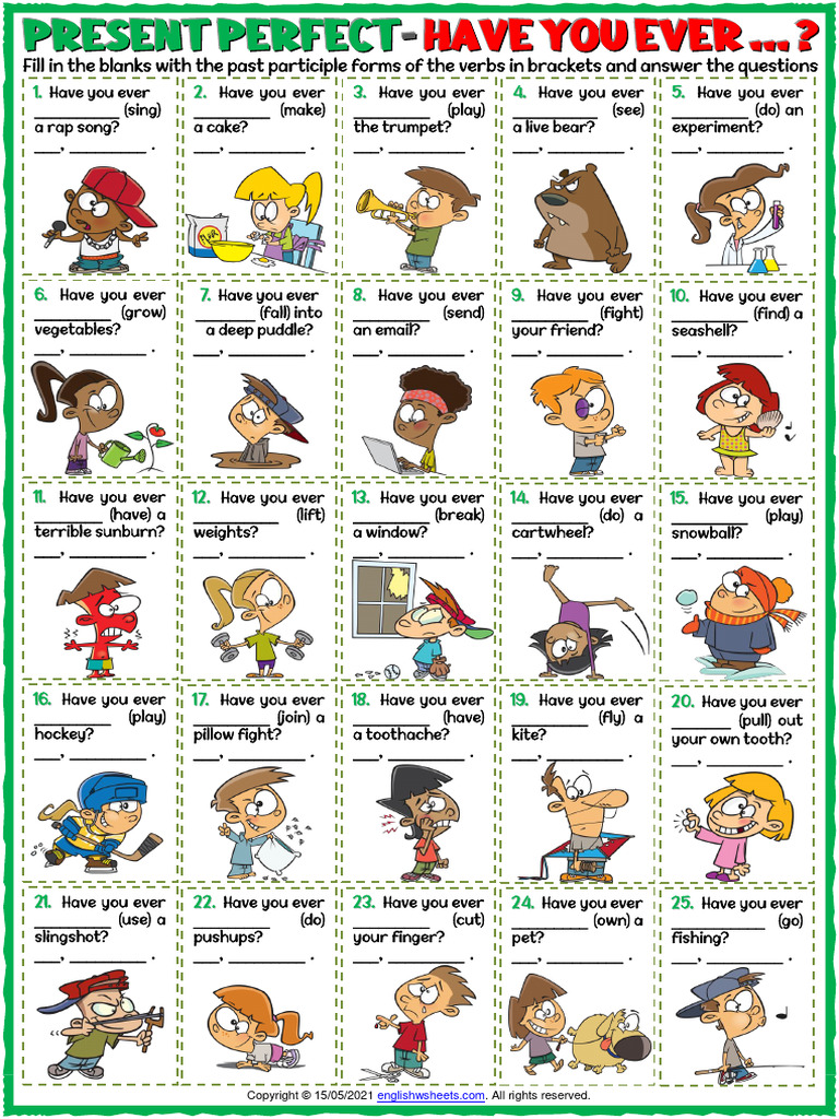Present Perfect Tense Have You Ever Questions Esl Exercise Worksheet | PDF | Linguistic ...