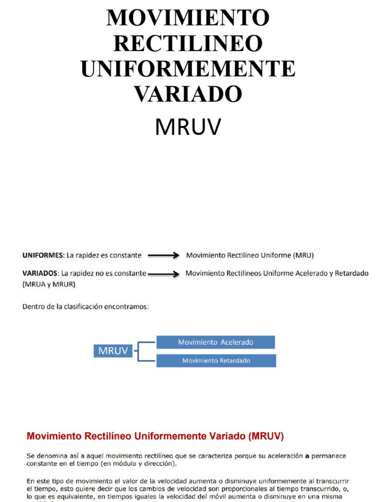 Movimiento Rectilineo Uniformemente Variado | PDF