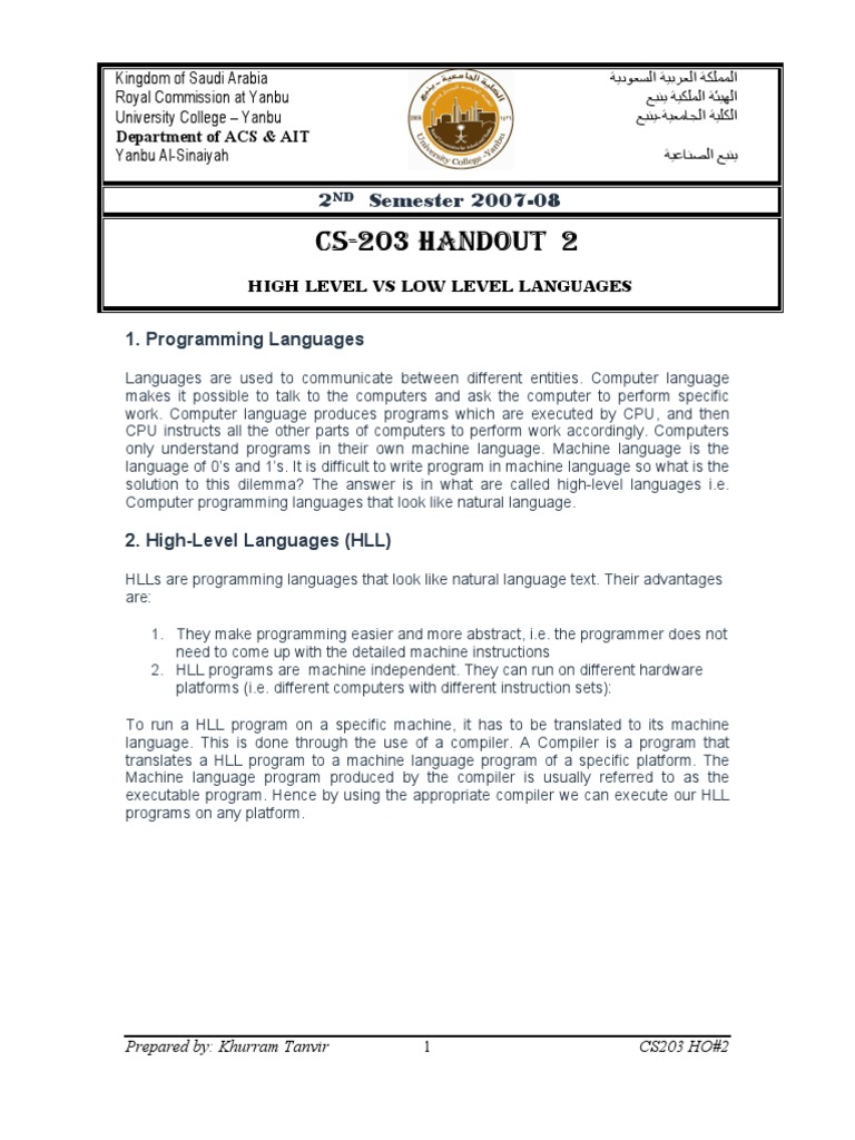 Lecture 2 High Level Vs Low Level Languages | PDF | Assembly Language ...