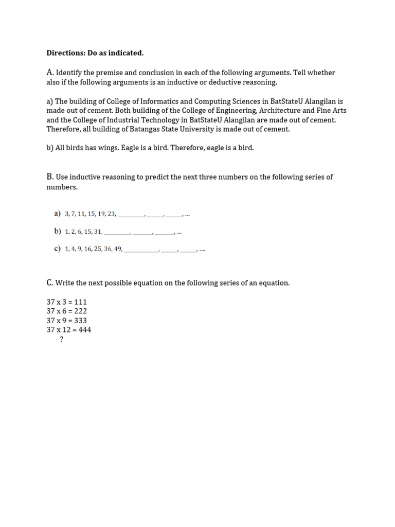 Mmw Inductive and Deductive Worksheets | PDF