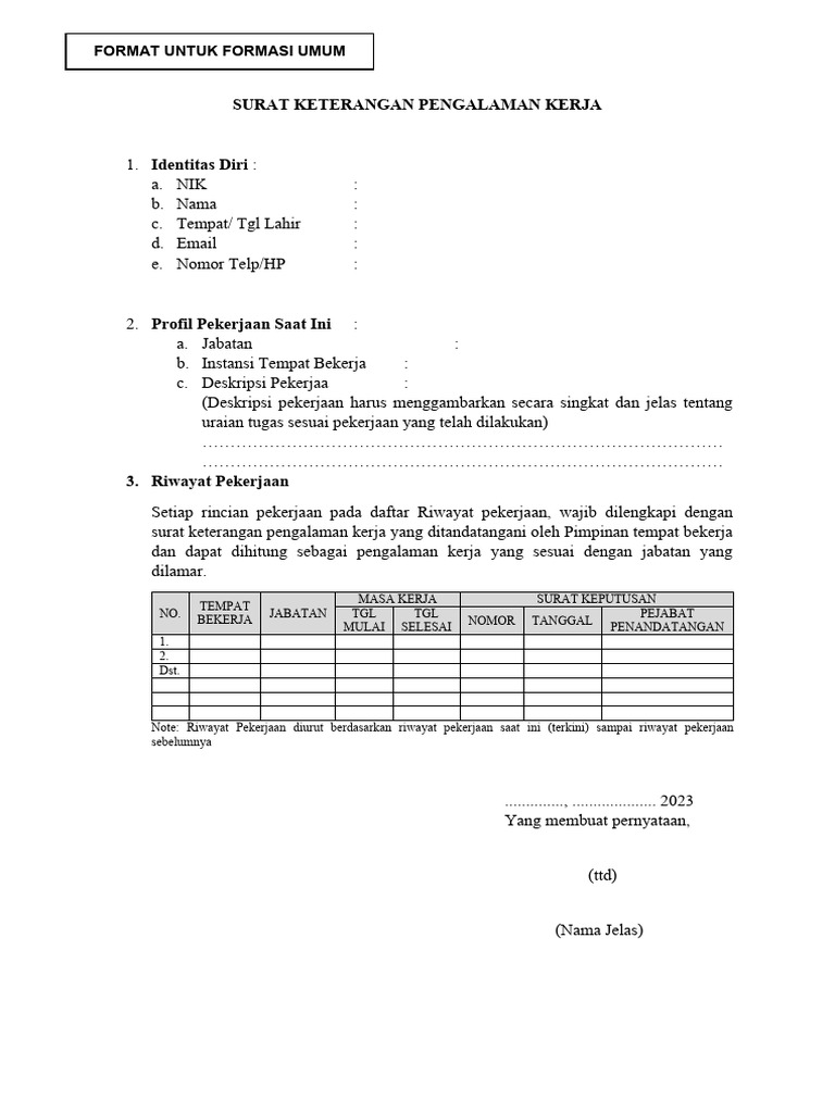 Surat Keterangan Pengalaman Kerja | PDF