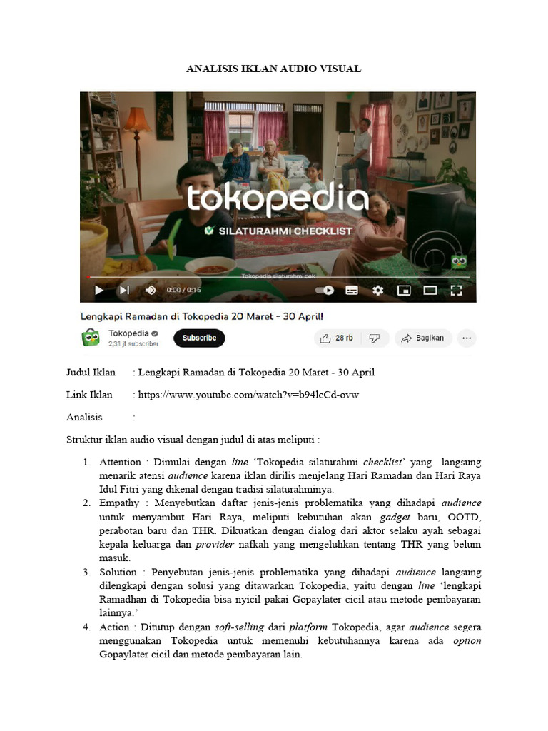 Analisis Iklan Audio Visual Tokped | PDF | Karier & Perkembangan | Ilmu ...
