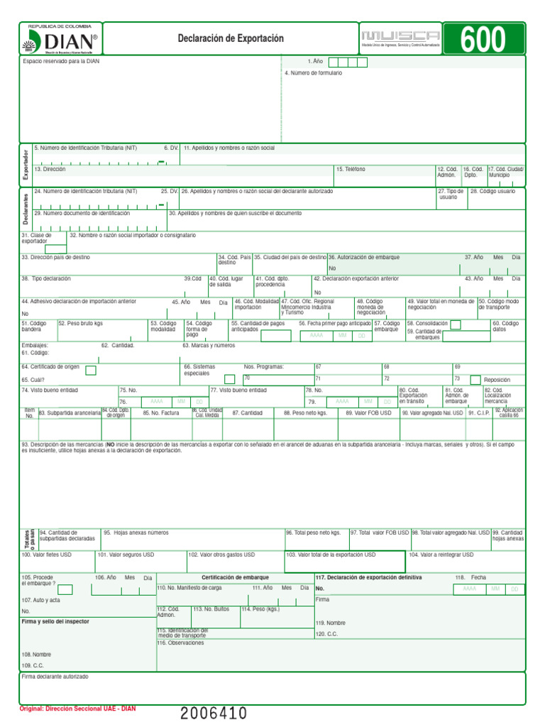 FORMATO_600_Declaración_Exportación | PDF