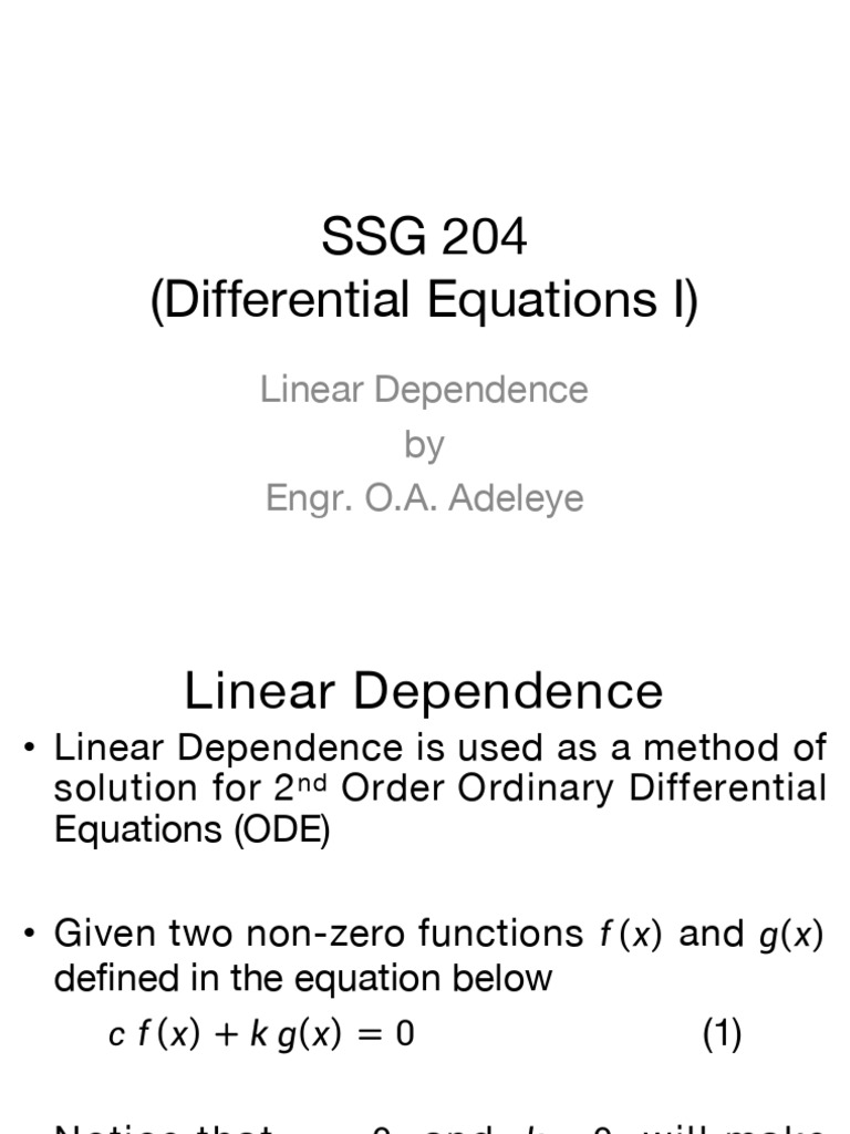 Linear Dependence in Differential Equations | PDF