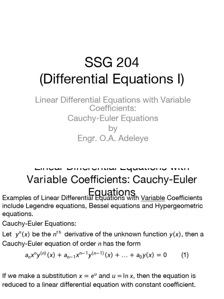 08 Cauchy-Euler Equations | PDF | Equations | Ordinary Differential ... 08 Cauchy-Euler Equations | PDF | Equations | Ordinary Differential ...