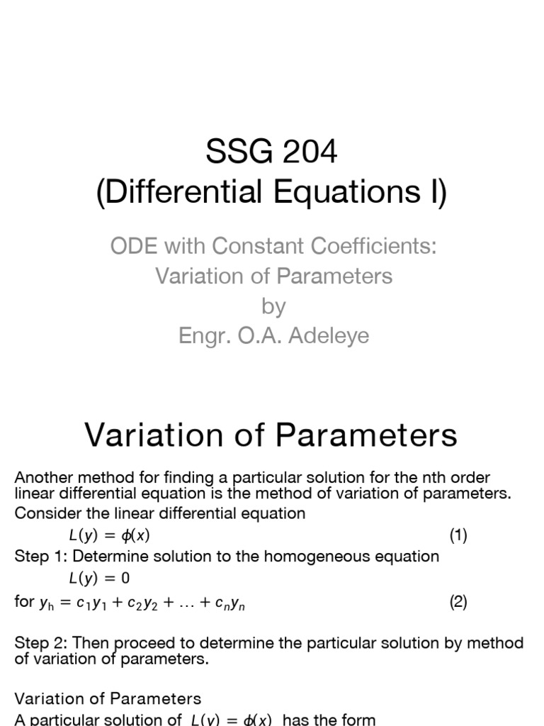 ODE Variation of Parameters Guide | PDF | Ordinary Differential Equation | Equations