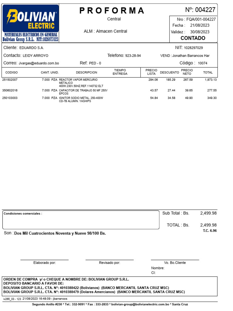 PROFORMA BG-CT 2023 EDUARDO SA 001-004227 (1) | PDF