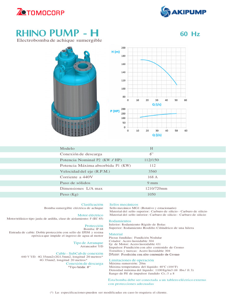 Bomba Sumergible RHINO H para Achique | PDF