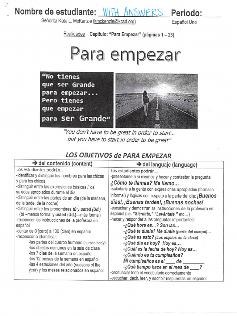 Para Empezar (Packet Answers) | PDF