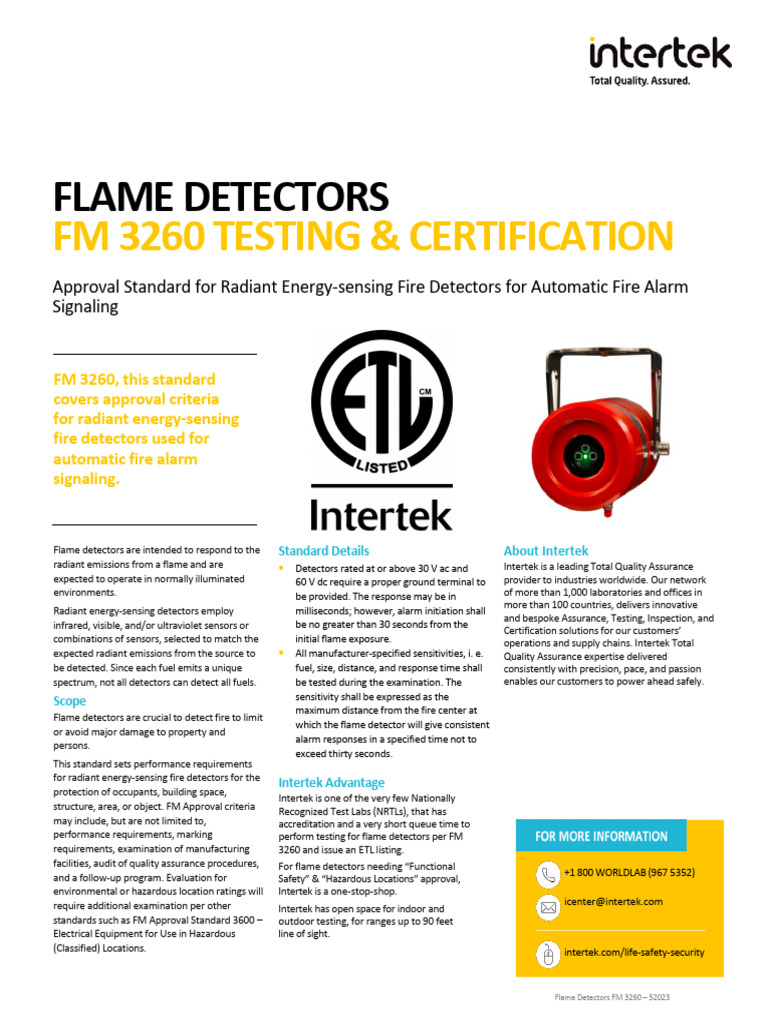Intertek Flame Detector FM 3260 | PDF | Fires | Safety