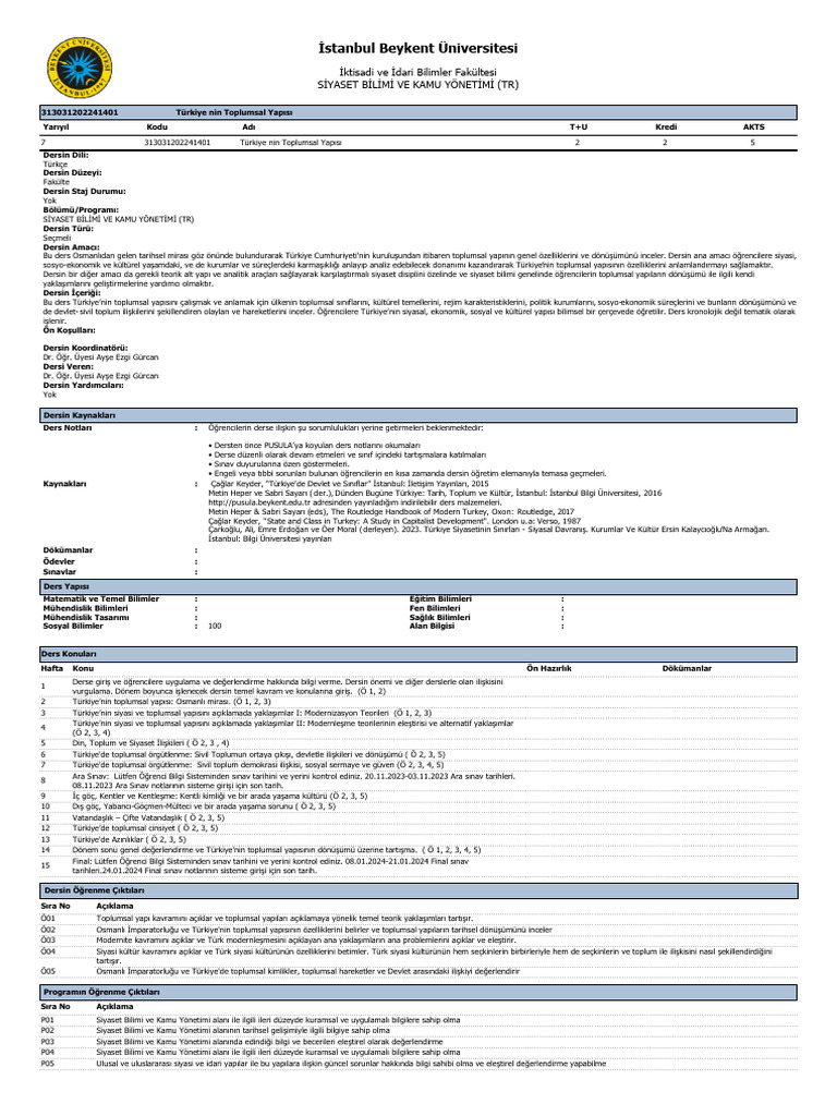 Türkiyenin toplumsal yapısı izlence | PDF