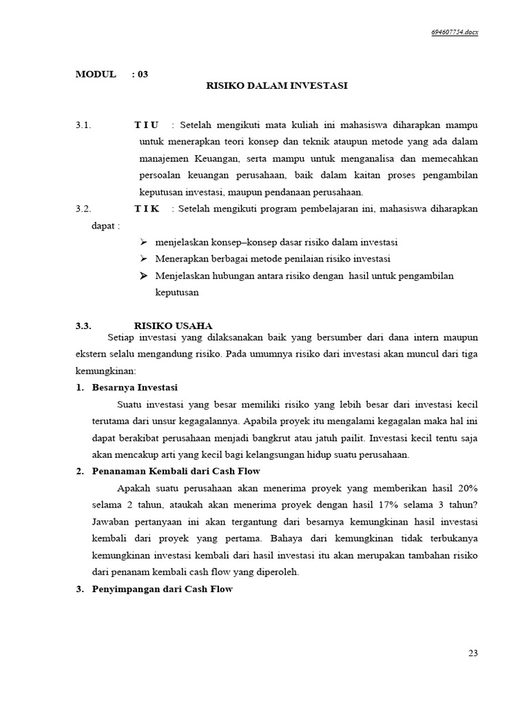 Modul 3. Resiko Dalam Investasi | PDF