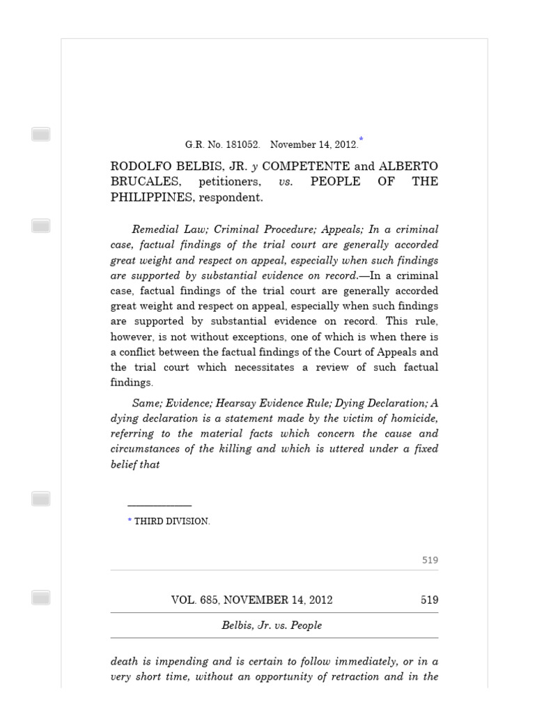 Belbis vs. People | PDF