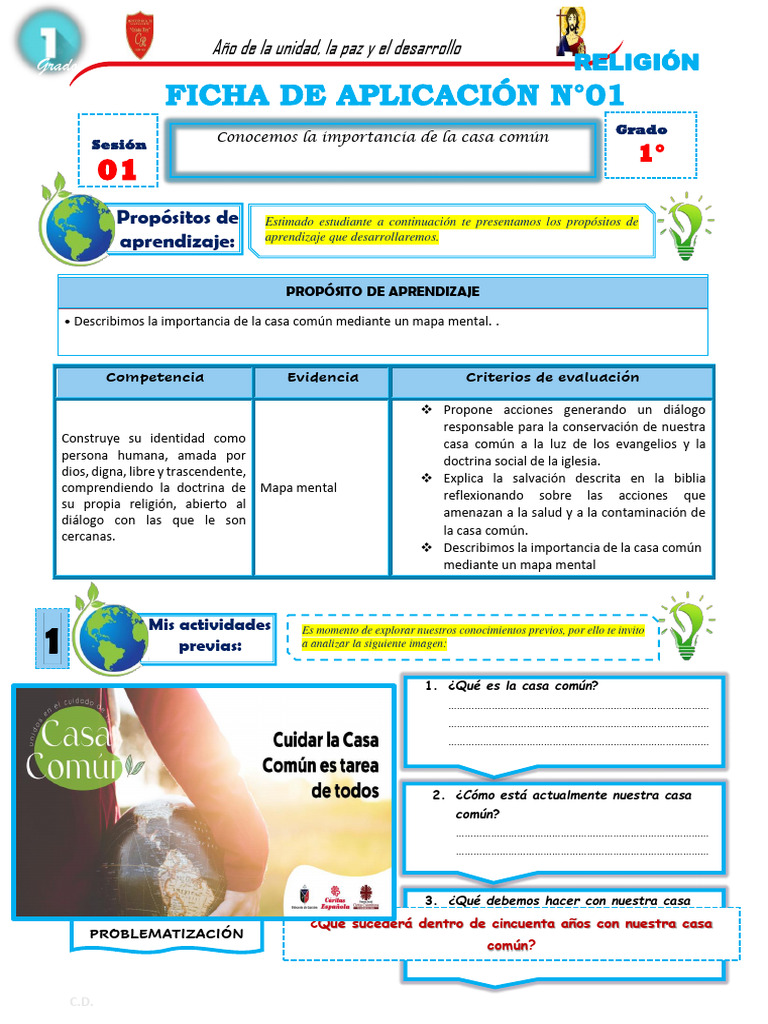 1°-2° Ficha de Aplicación-Sesión1-Sem.1-Exp.6-Religión - Practica | PDF