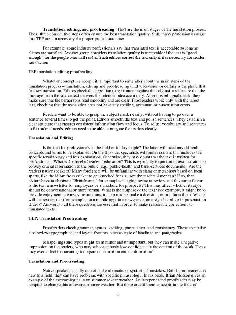 Translation and Editing of Texts | PDF | Proofreading | Editing