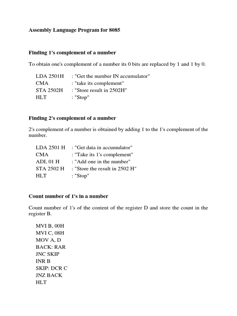 Assembly Language Program For 8085 | PDF Assembly Language Program For 8085 | PDF