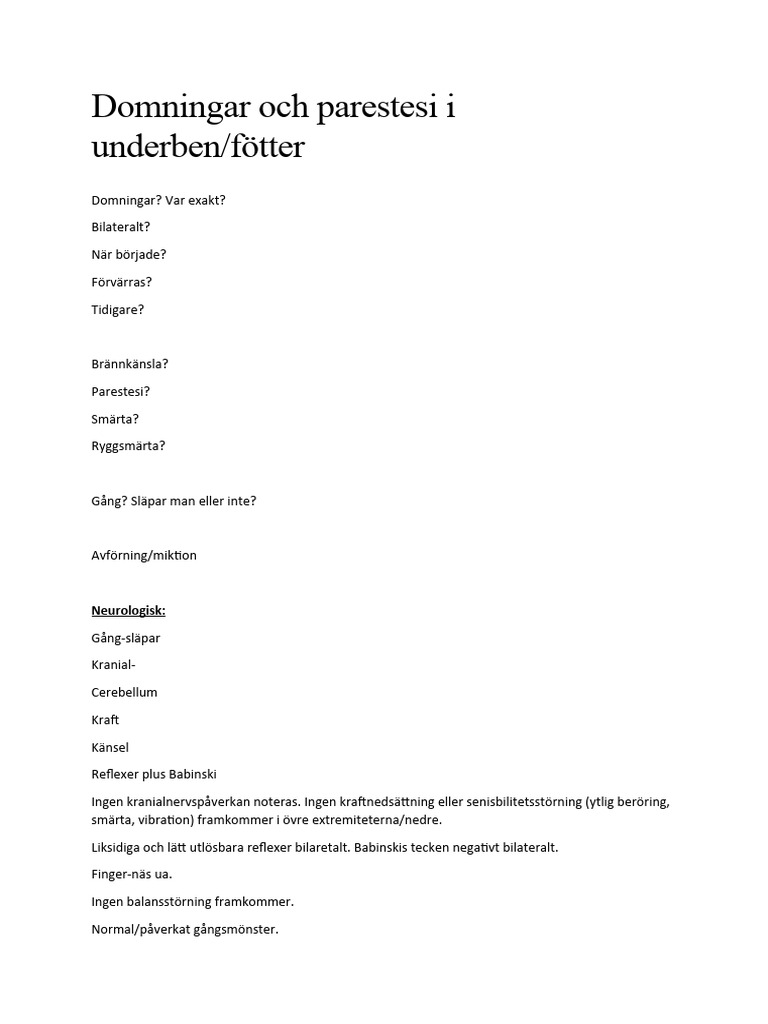 Domningar Och Parestesi i Underben | PDF