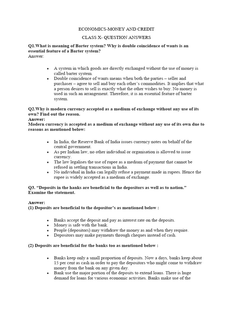 Notes Economics Money and Credit Notes | PDF