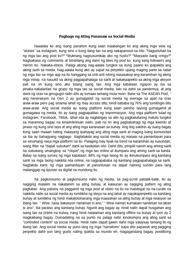 Pagbago NG Ating Pananaw Sa Social Media | PDF Pagbago NG Ating Pananaw Sa Social Media | PDF