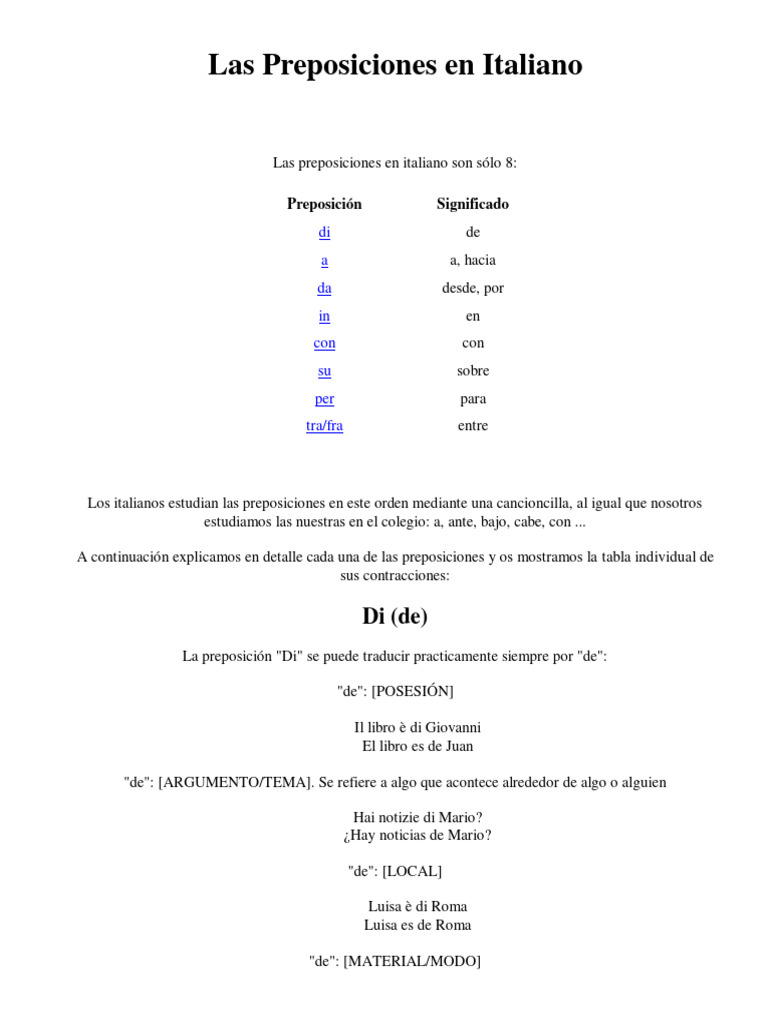 Las Preposiciones Simples. | PDF | Artes del Lenguaje y Comunicación