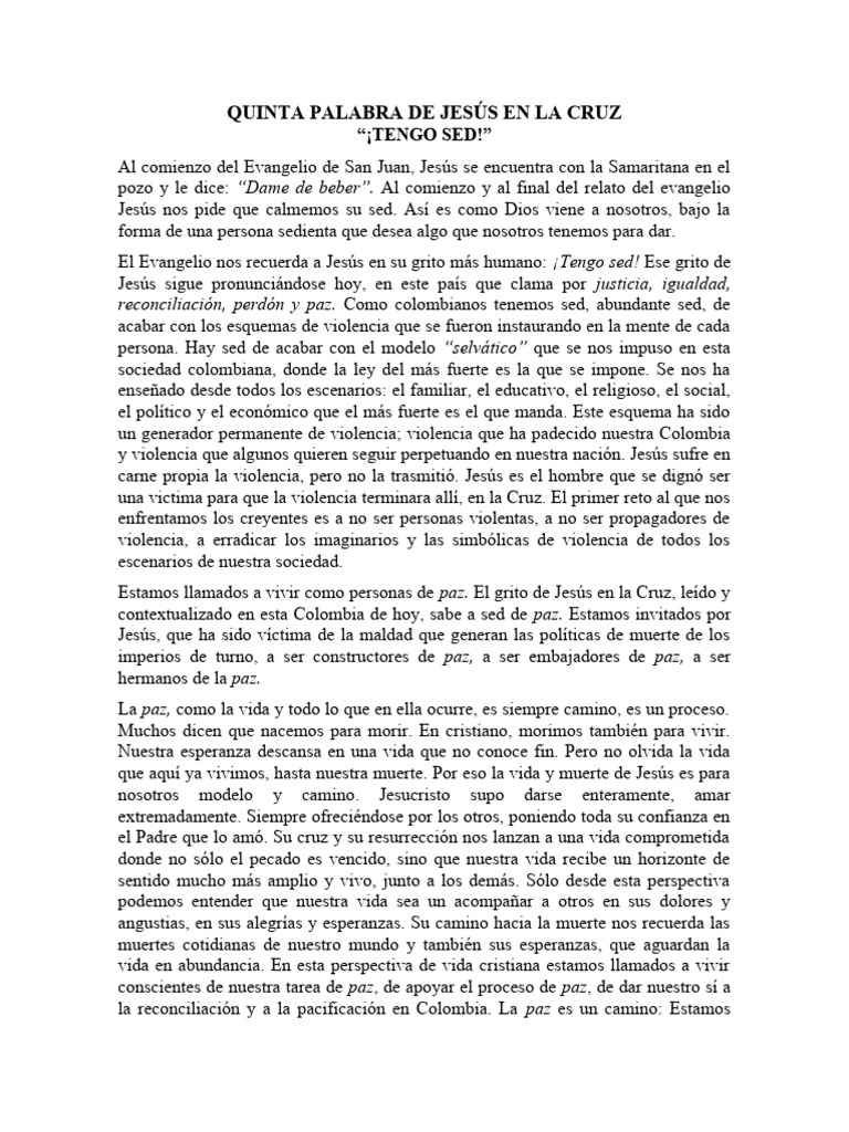 Quinta Palabra de Jesús en La Cruz | Descargar gratis PDF | Jesús | Paz